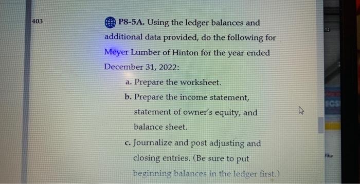Solved P8-5A. Using the ledger balances and additional data | Chegg.com