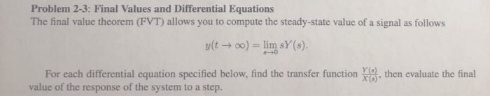 Solved Problem 2-3: Final Values and Differential Equations | Chegg.com