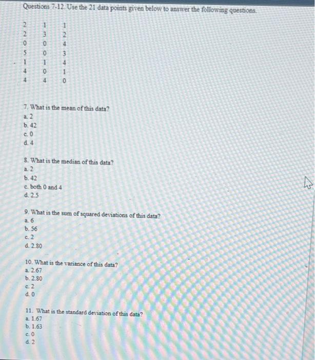 Solved Questions 7-12. Use the 21 data points given below to | Chegg.com
