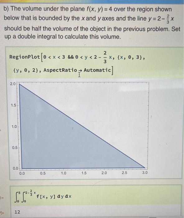 Solved a) The volume under the plane f(x,y)=4 over the | Chegg.com