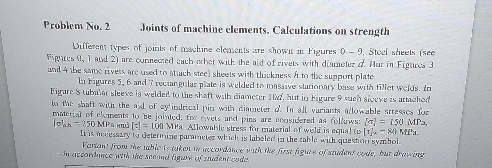 Problem No. 2 Joints of machine elements. | Chegg.com