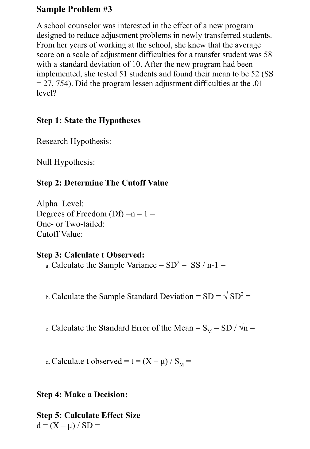 Solved Sample Problem #3A school counselor was interested in | Chegg.com