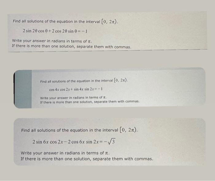 Solved Find all solutions of the equation in the interval | Chegg.com