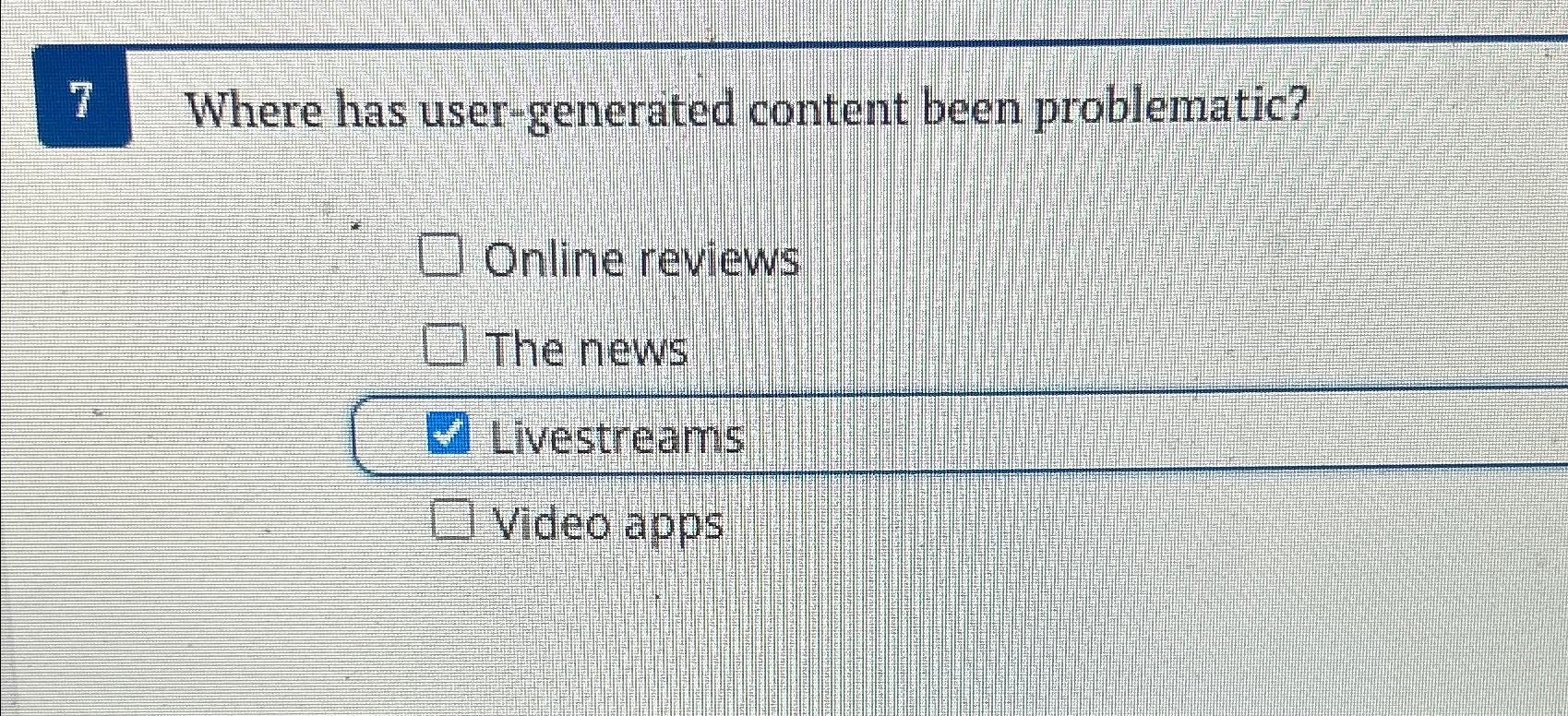 Solved 7 ﻿Where has user-generated content been | Chegg.com