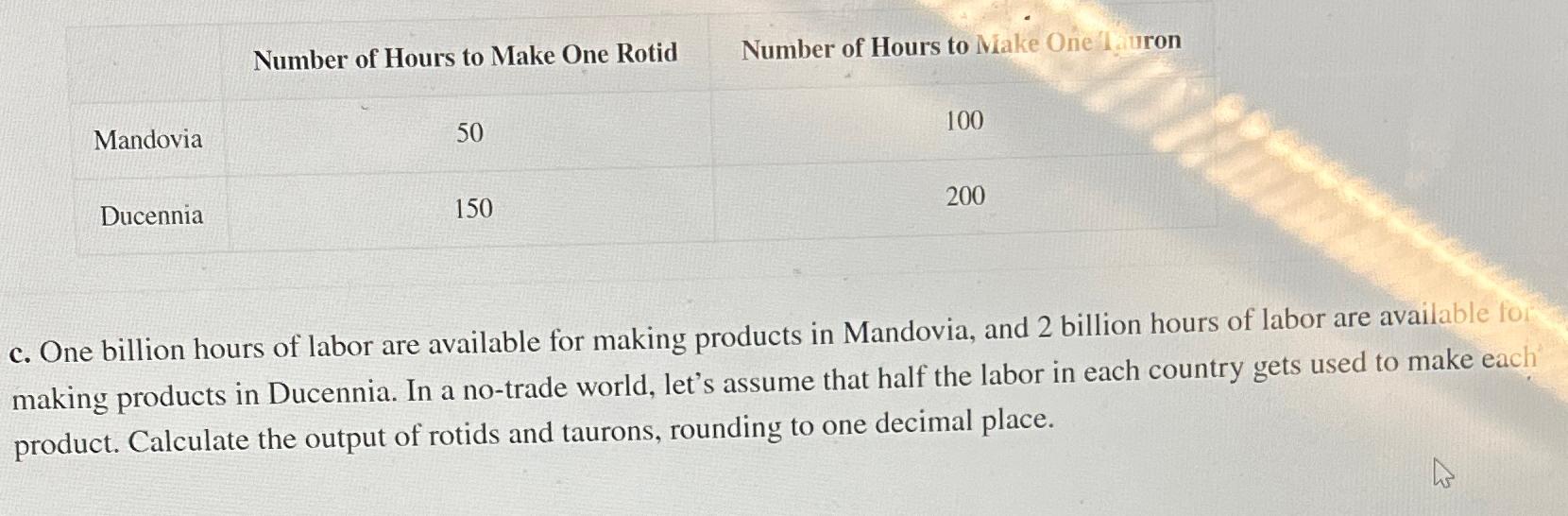 Solved \table[[,Number of Hours to Make One Rotid Number of | Chegg.com