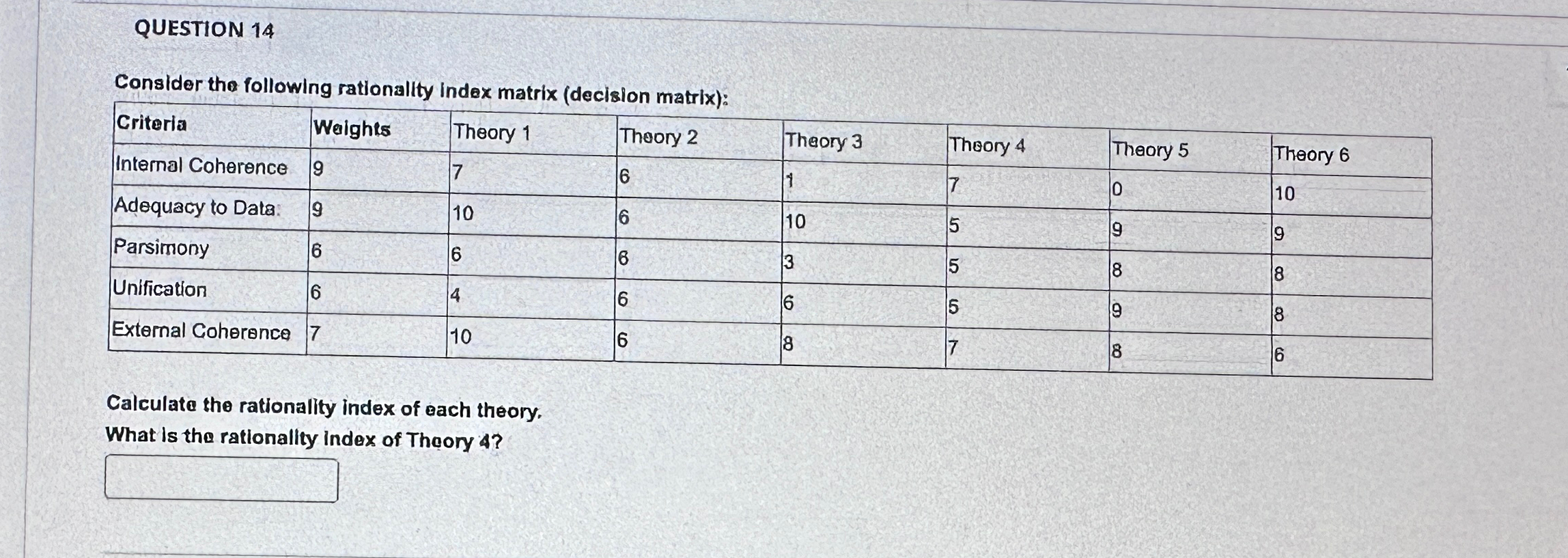 QUESTION 14Consider the following rationality index | Chegg.com