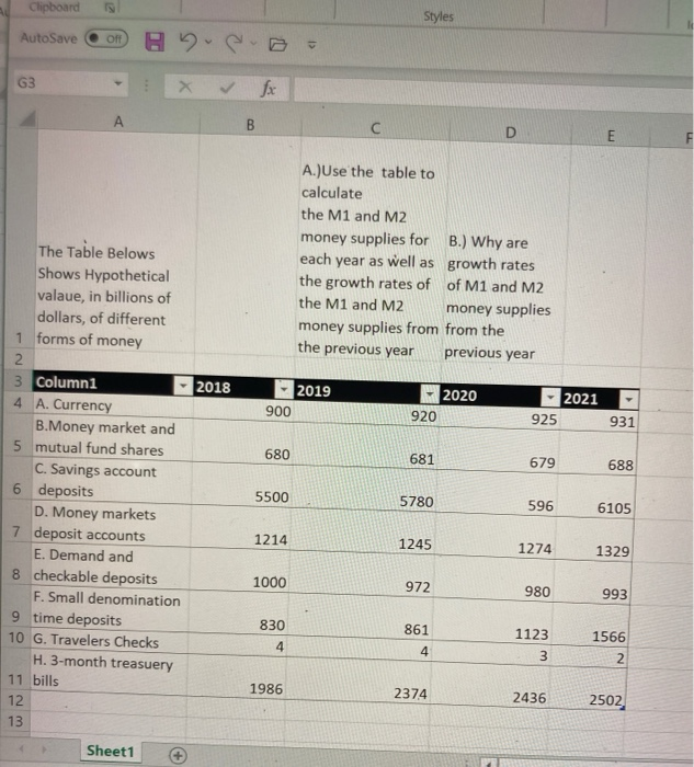 Solved Clipboard Styles AutoSave Off HD G3 А B C С D E | Chegg.com
