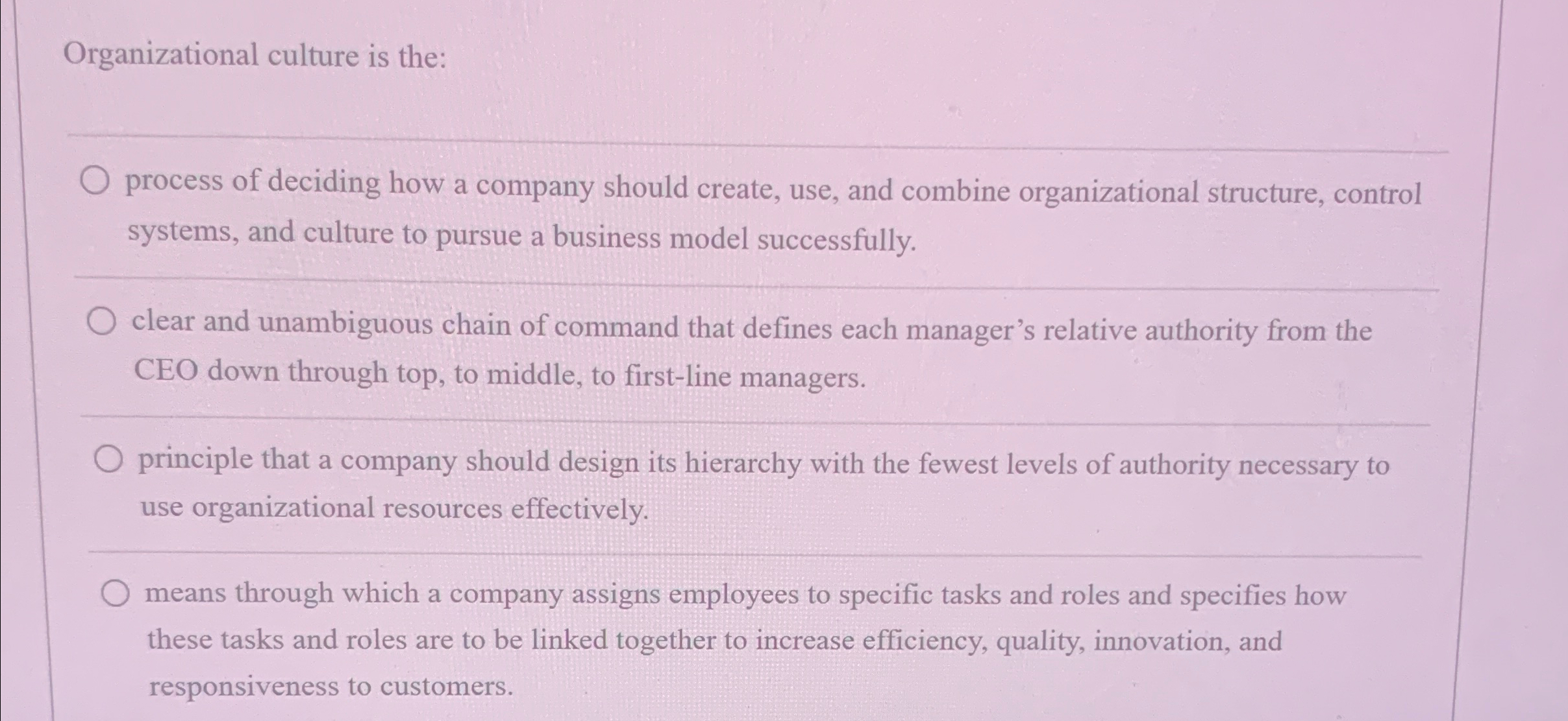 Solved Organizational culture is the:q,process of deciding | Chegg.com