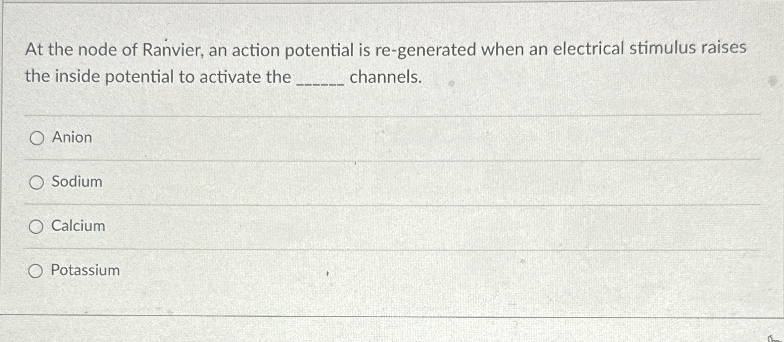 Solved At the node of Ranvier, an action potential is | Chegg.com