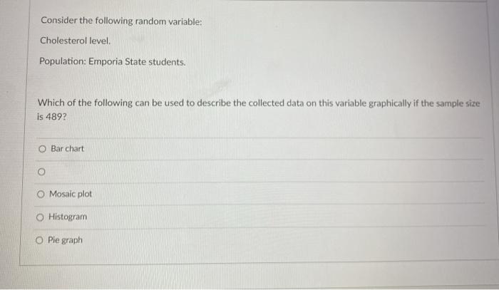 Solved Consider the following random variable: Cholesterol | Chegg.com