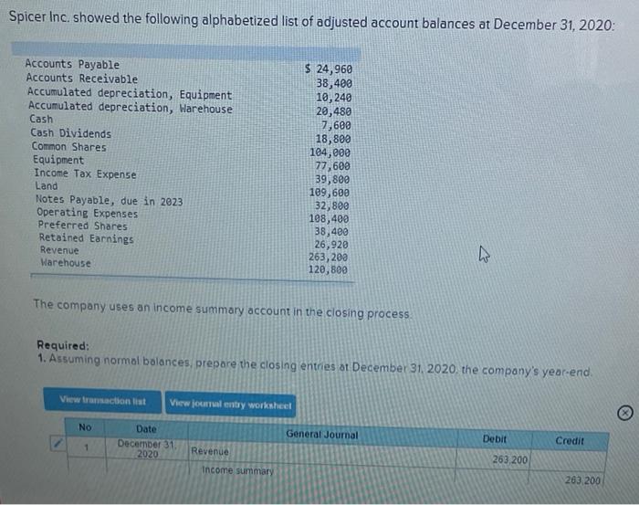 Solved Spicer Inc. showed the following alphabetized list of | Chegg.com