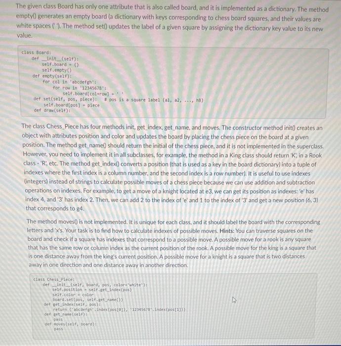 Solved Need help with PYTHON coding Chess.py | Chegg.com