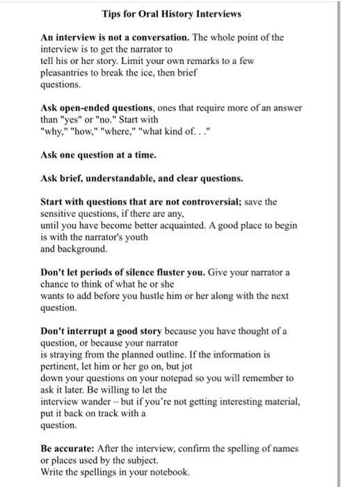 Oral history is an interview that records a person's | Chegg.com