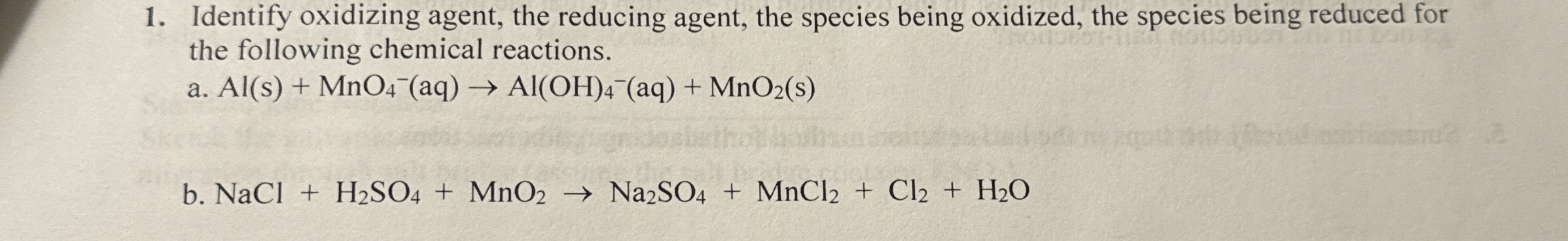 Solved Identify oxidizing agent, the reducing agent, the | Chegg.com