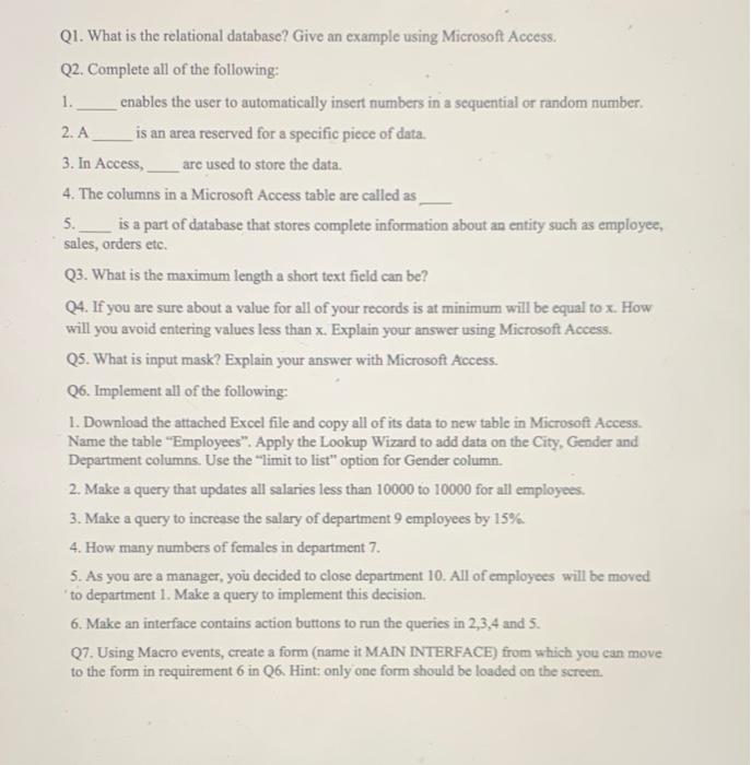 Solved Q1. What is the relational database? Give an example | Chegg.com