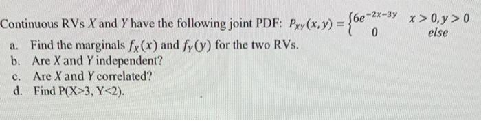 Solved Continuous RVs X and Y have the following joint PDF: | Chegg.com
