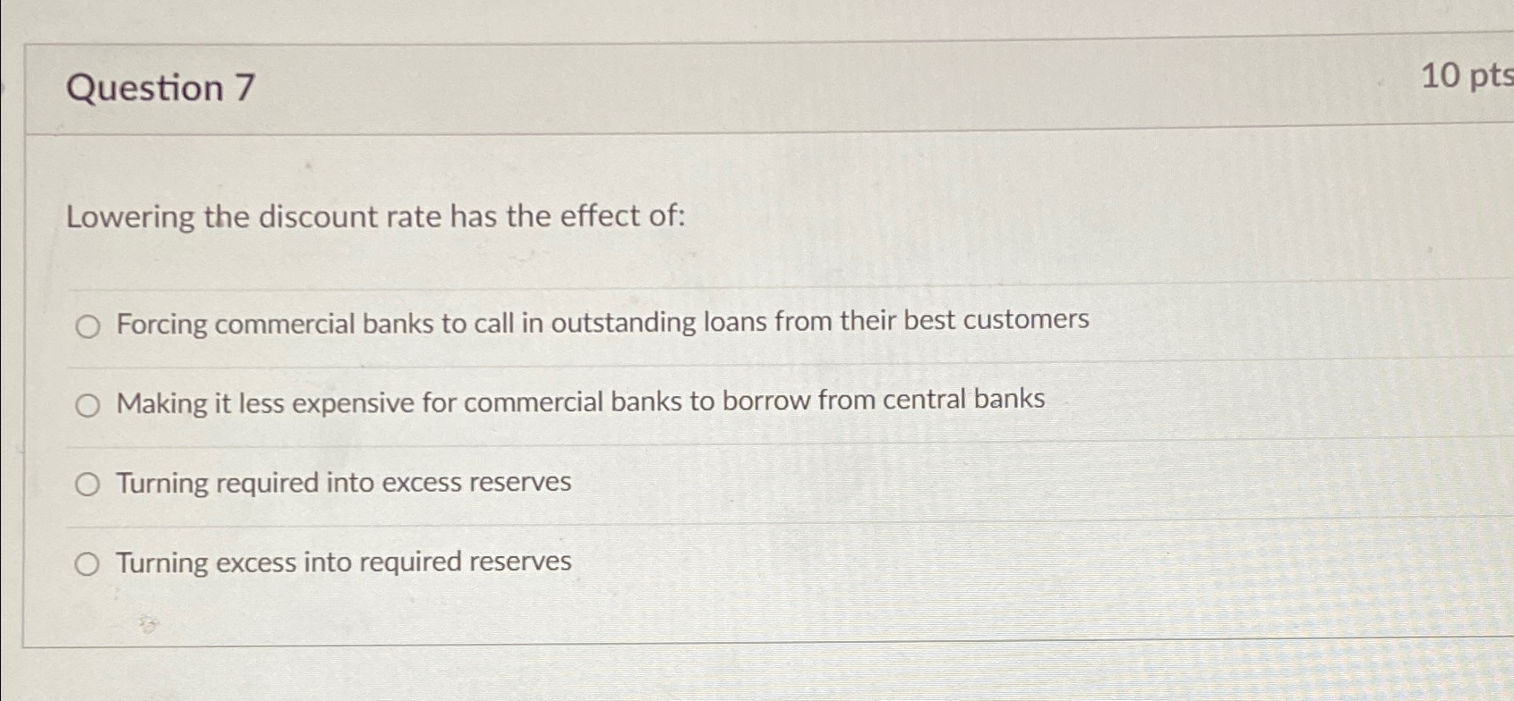 Solved Question 710ptsLowering the discount rate has the | Chegg.com