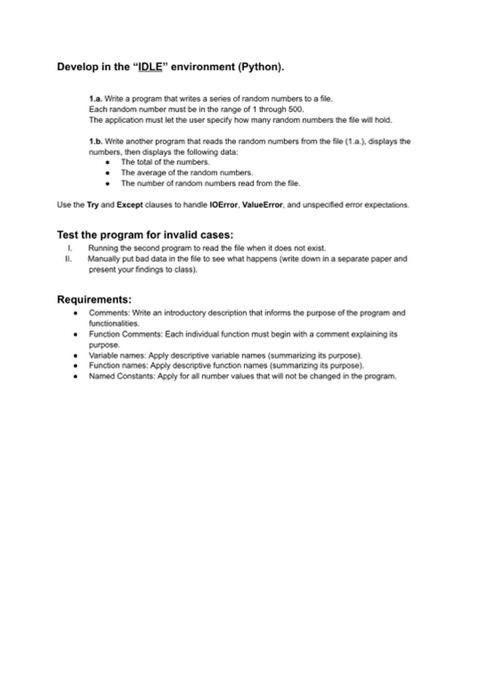 Solved Develop in the "IDLE" environment (Python). 1.a. | Chegg.com