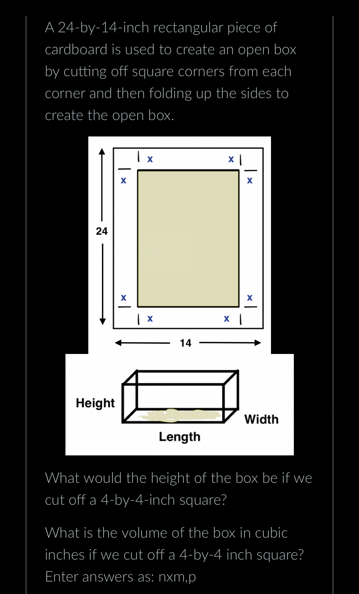 A 24-by-14-inch rectangular piece of cardboard is | Chegg.com