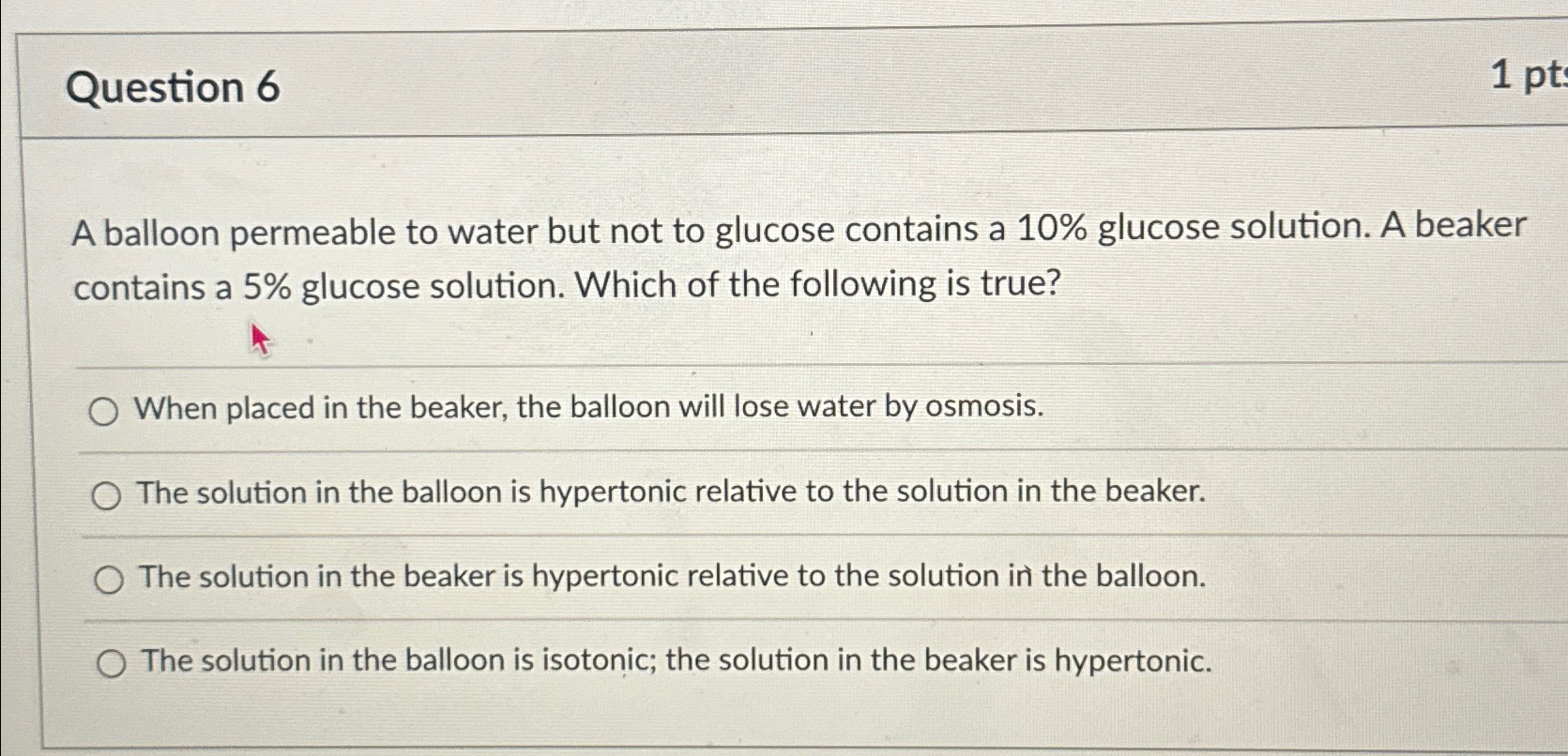 Solved Question 6A balloon permeable to water but not to | Chegg.com