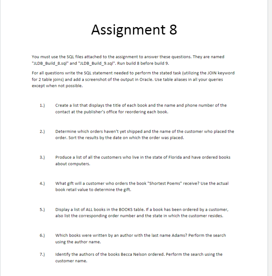 Solved You must use the SQL files attached to the assignment | Chegg.com