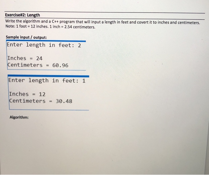Solved Exercise#2: Length Write the algorithm and a C++ | Chegg.com