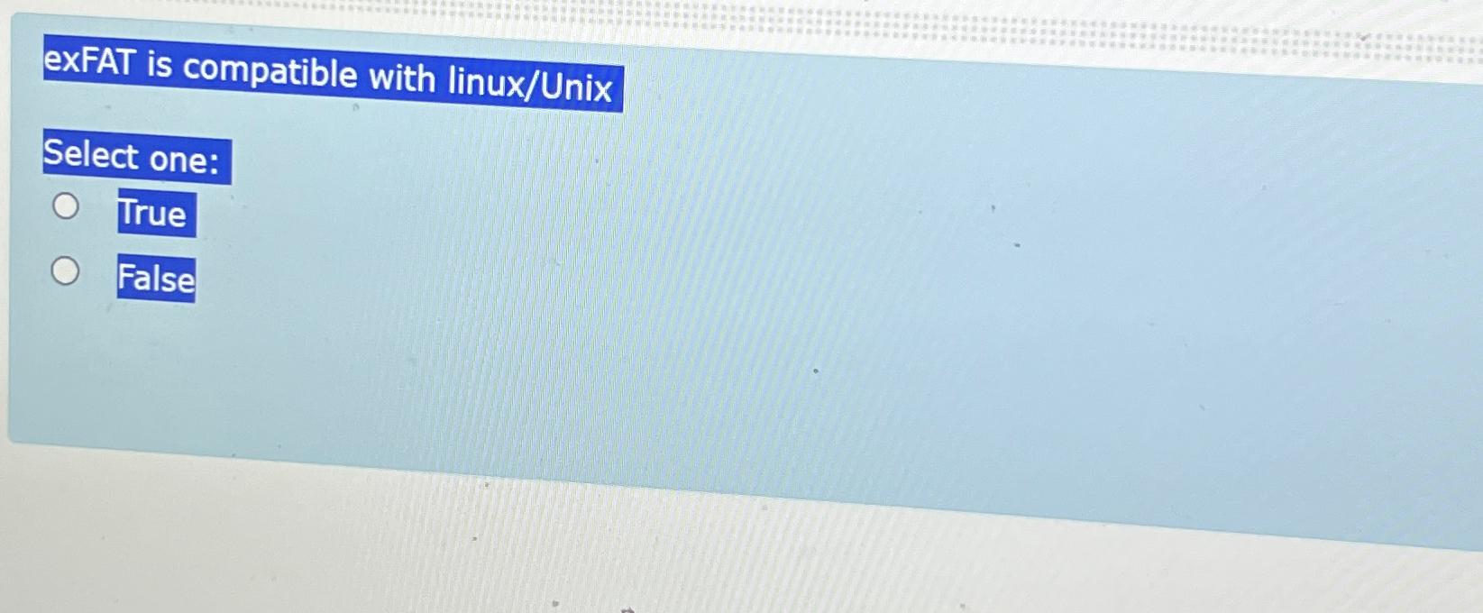 Solved exFAT is compatible with linux/UnixSelect | Chegg.com