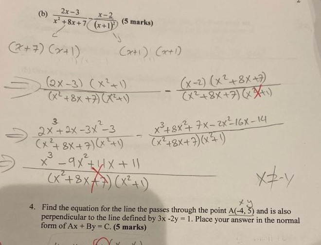 Solved 2x-3 (b) x' +8x+7 (x+1) (5 marks) x-2 (*+7) Cr41) | Chegg.com