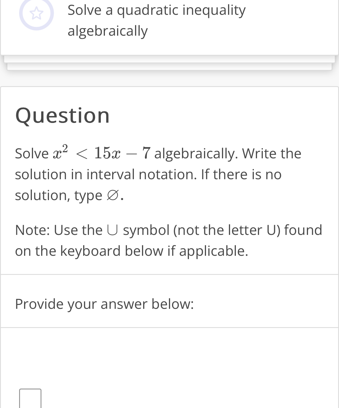 Solved Solve a quadratic inequality | Chegg.com