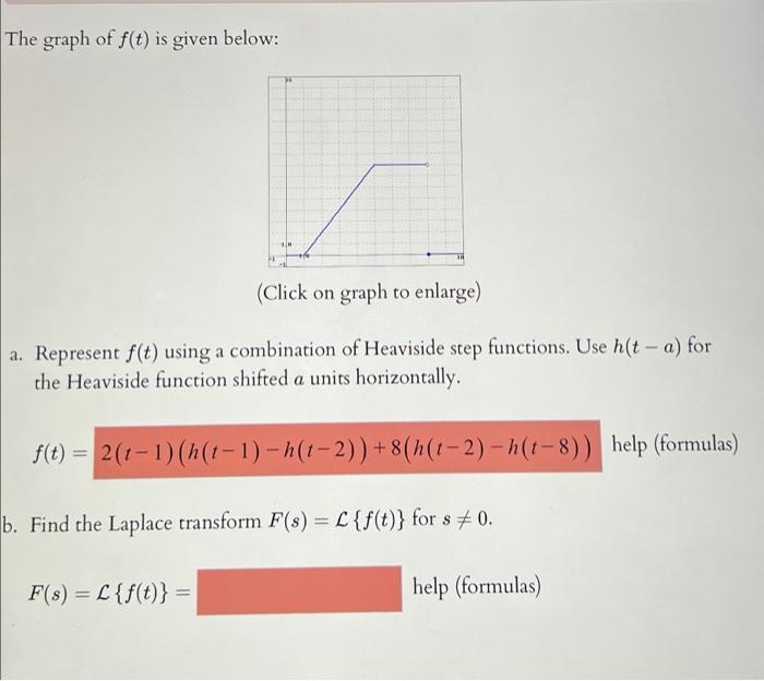 Solved The graph of f(t) is given below: (Click on graph to | Chegg.com