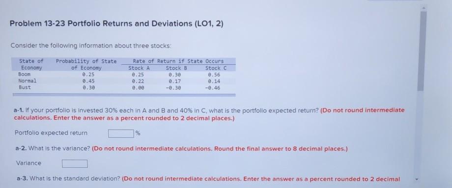 Solved Problem 13-23 Portfolio Returns and Deviations (L01, | Chegg.com