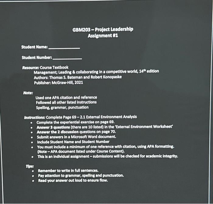 Student Name: Student Number: Resource: Course | Chegg.com