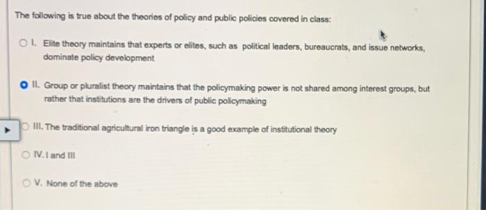 Solved The following is true about the theories of policy | Chegg.com