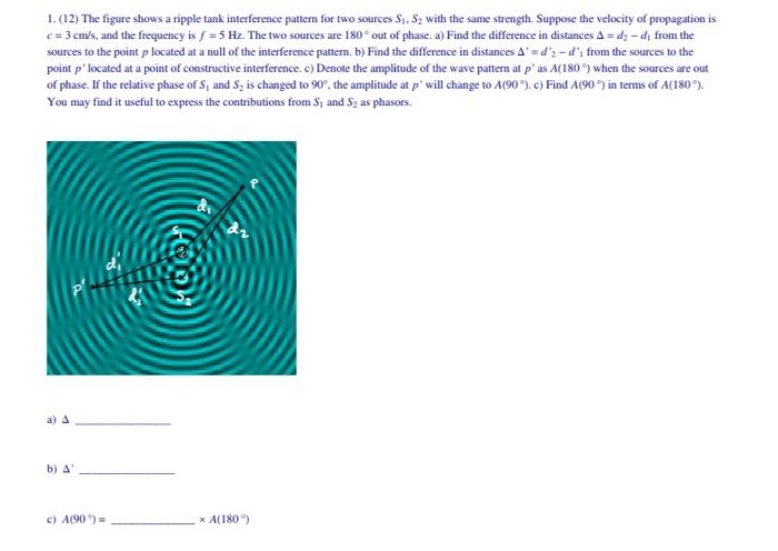 Solved 1. (12) The figure shows a ripple tank interference | Chegg.com