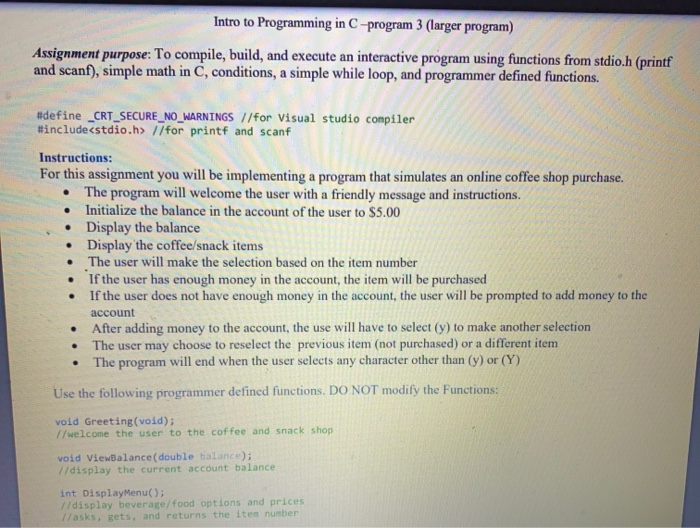 Solved Intro to Programming in C-program 3 (larger program) | Chegg.com