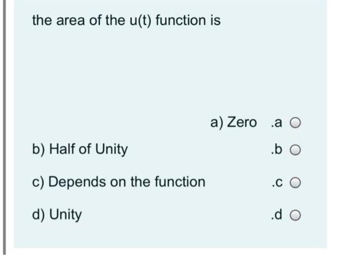 Solved the area of the u(t) function is a) Zero ao .bo b) | Chegg.com