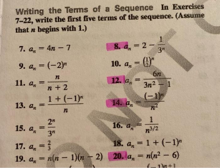 Solved Writing the Terms of a Sequence In Exercises 7-22, | Chegg.com