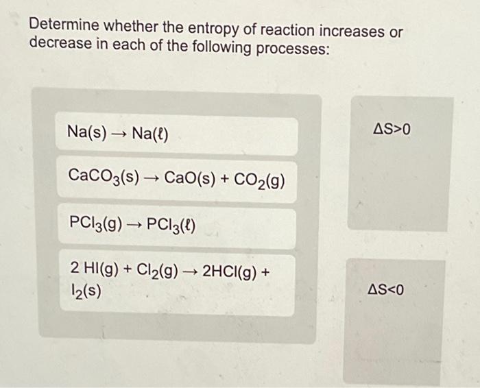 Solved Determine whether the entropy of reaction increases | Chegg.com