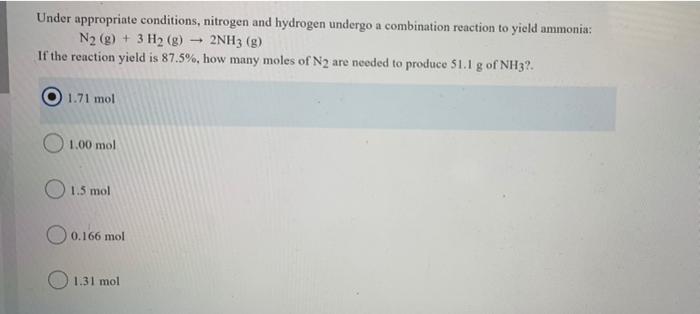 Solved Under appropriate conditions, nitrogen and hydrogen | Chegg.com Solved Under appropriate conditions, nitrogen and hydrogen | Chegg.com