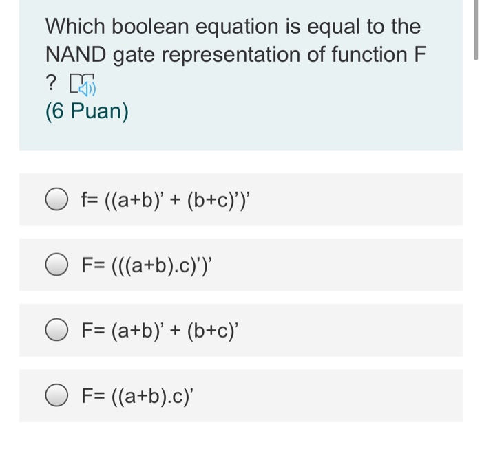 Solved Which boolean equation is equal to the NAND gate | Chegg.com