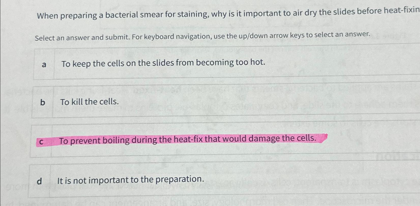 Solved When preparing a bacterial smear for staining, why is | Chegg.com