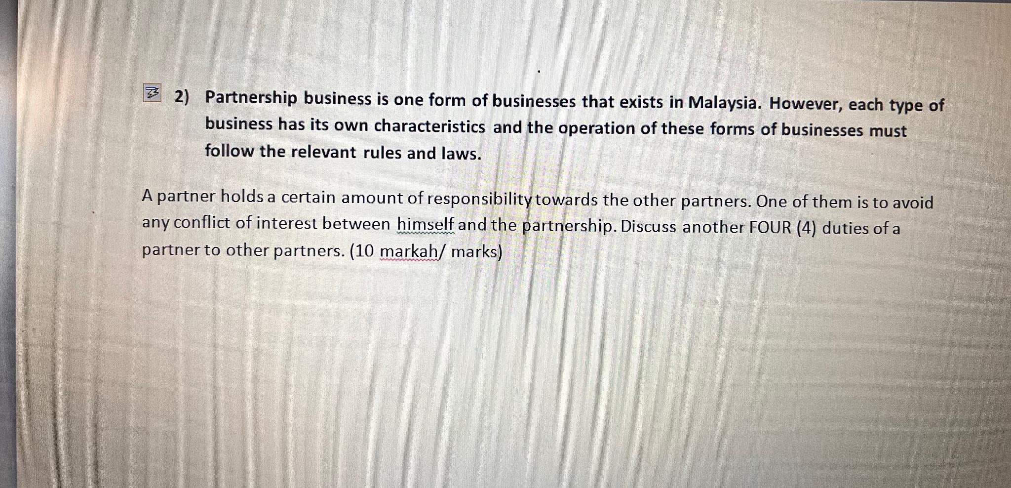 Solved Partnership business is one form of businesses that | Chegg.com