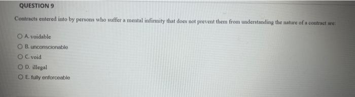 Solved Contracts entered into by persons who suffer a mental | Chegg.com