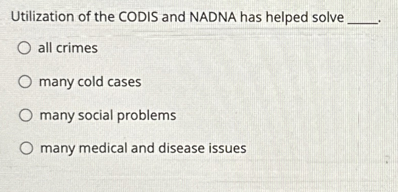 Solved Utilization Of The Codis And Nadna Has Helped Solve 