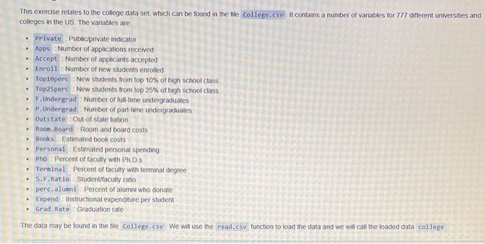 Solved This exercise relates to the college data set, which | Chegg.com