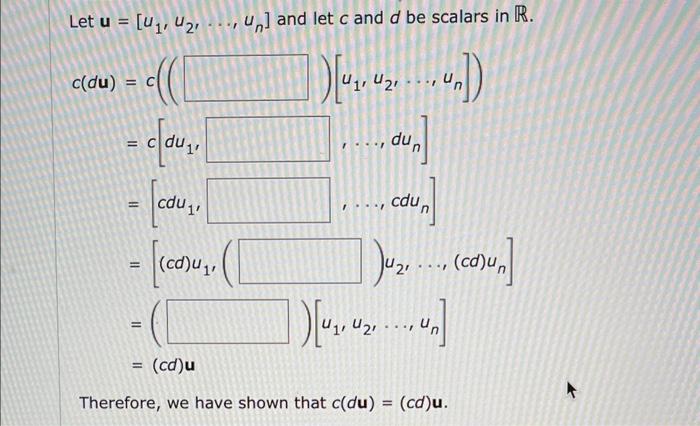 Solved Let u=[u1,u2,…,un] and let c and d be scalars it | Chegg.com