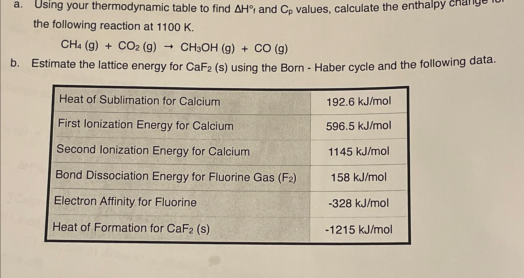 Solved a. ﻿Using your thermodynamic table to find ΔH° ﻿and | Chegg.com