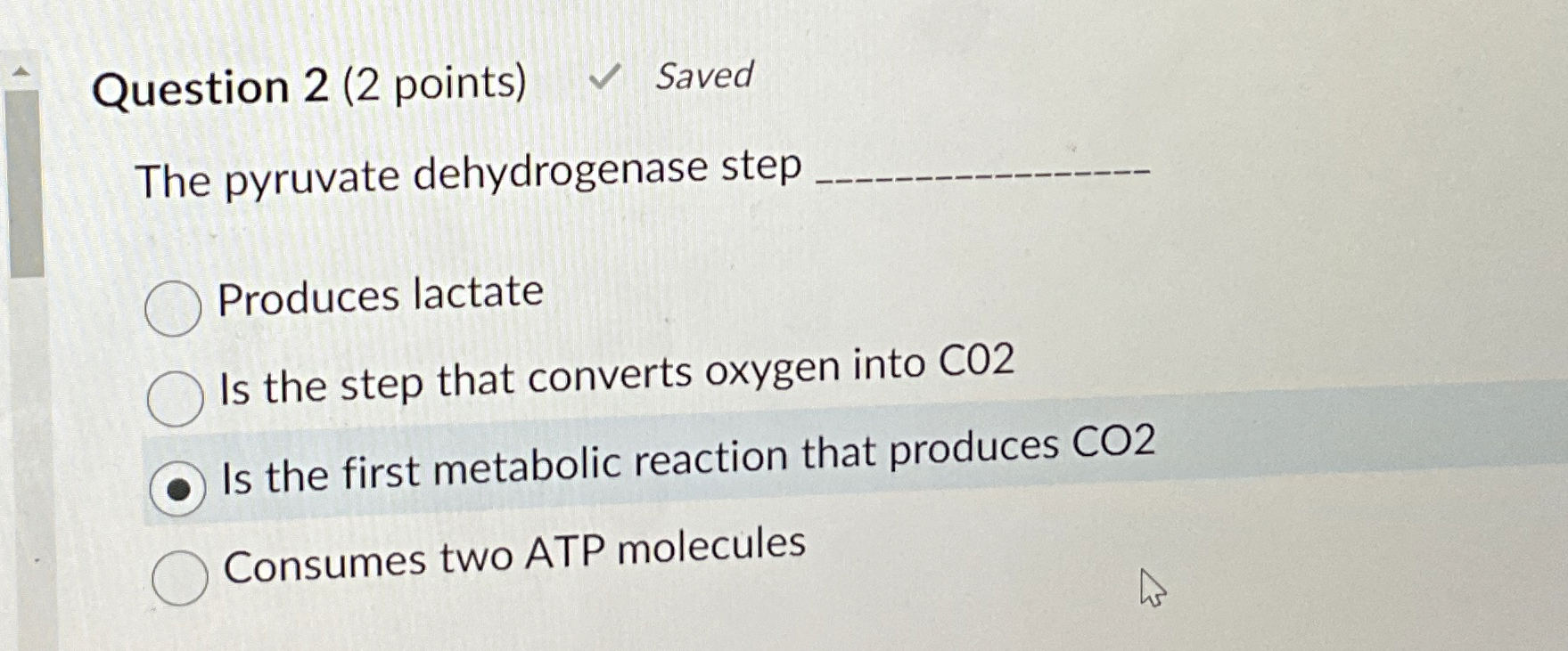 Solved Question 2 (2 ﻿points)The pyruvate dehydrogenase | Chegg.com