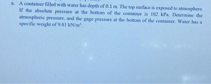 Solved a. A container filled with water has depth of 0.1 m. | Chegg.com