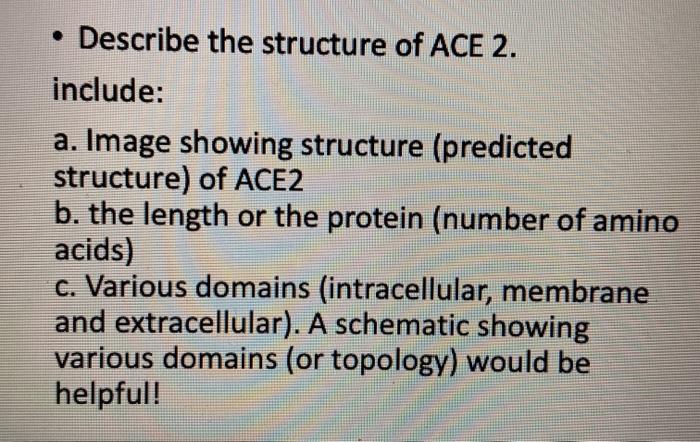 Solved • Describe the structure of ACE 2. include: a. Image | Chegg.com